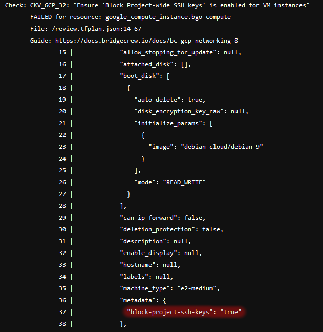 CKV_GCP_32 not working with terraform plan output · Issue #1764 · bridgecrewio/checkov · GitHub