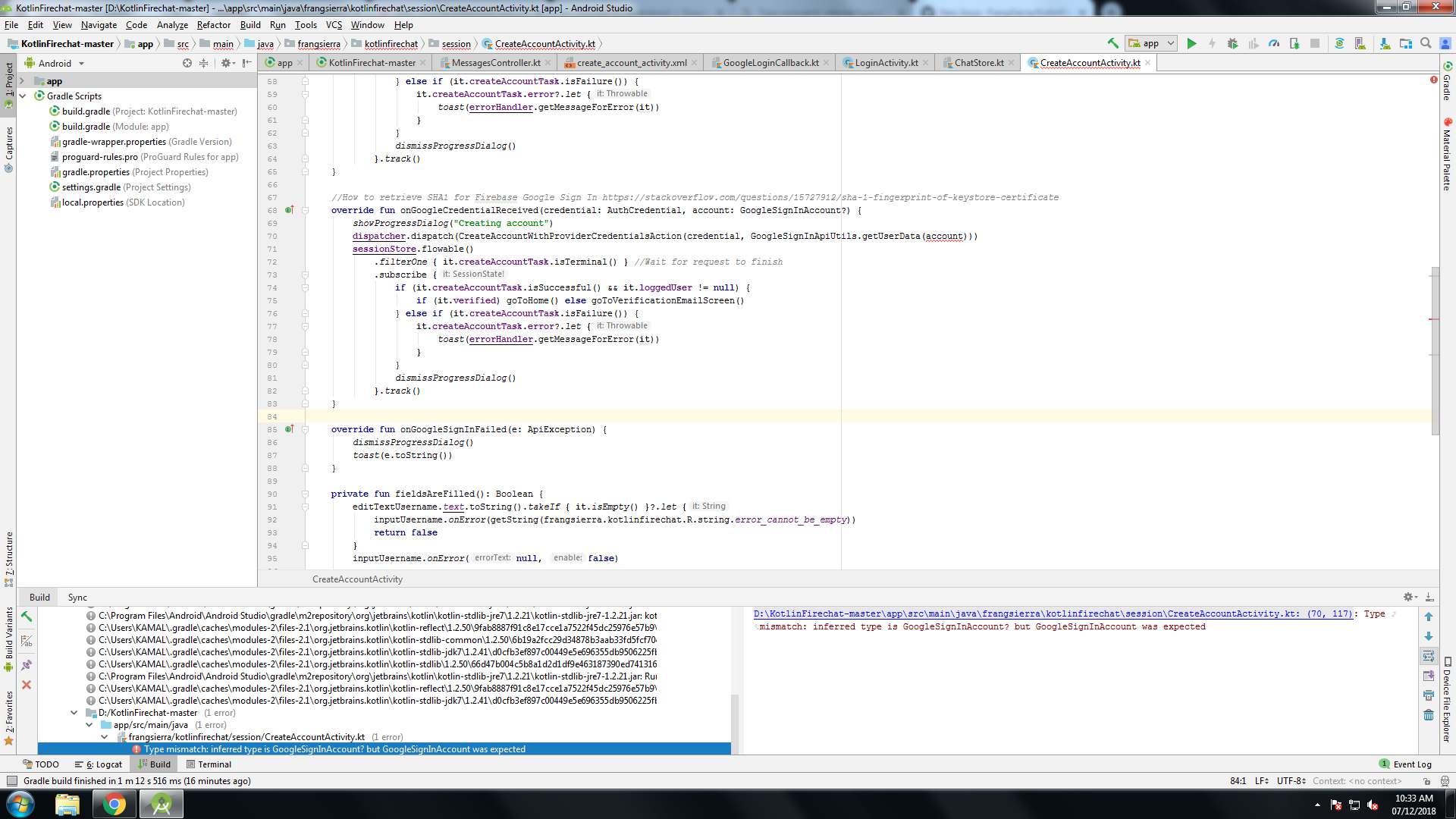 Type mismatch: inferred type is GoogleSignInAccount? but GoogleSignInAccount was expected ...