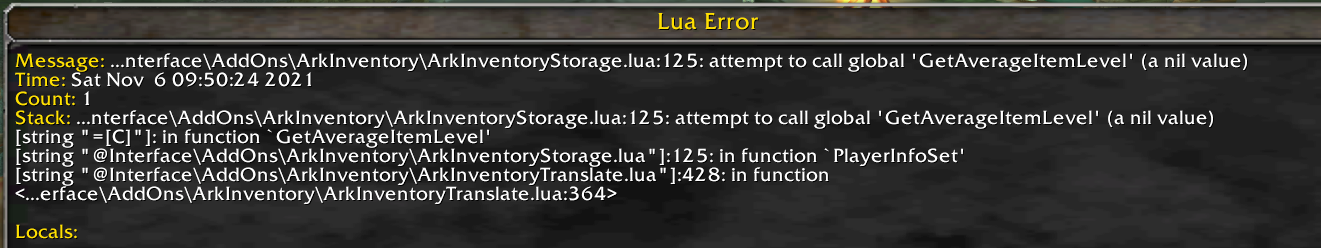 [BUG] r1188-alpha 100% Broken on TBCC · Issue #1533 · arkayenro/arkinventory · GitHub