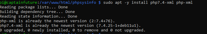 phpSysInfo requires the xml extension to php in order to work properly but php-xml is installed ...