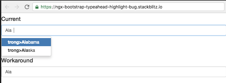 Typeahead Highlight Displays Tag When Empty Spaces Added At The End Of Query And Does Not Escape 