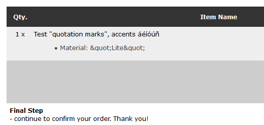attributes, quotation marks shown as html on order confirmation · Issue ...