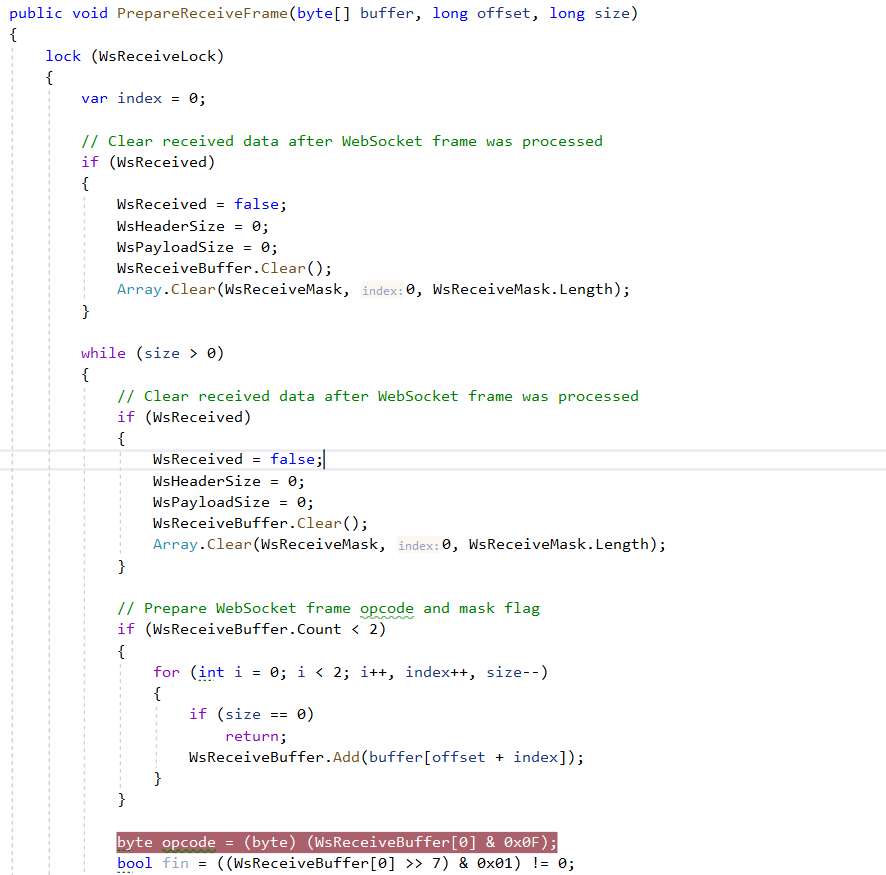 WSClient don't support continuation frames(opcode 0) · Issue #133 · chronoxor/NetCoreServer · GitHub