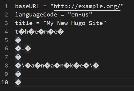 Error: "C:\Users\wulu\hugo\config.toml:1:1": unmarshal failed: Near ...
