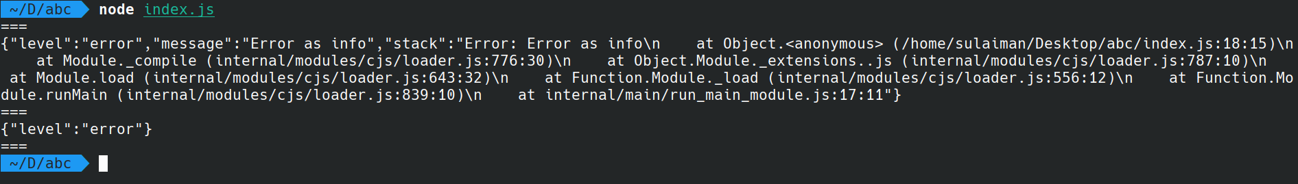 There's a difference between setting formats in createLogger's format and setting formats in ...