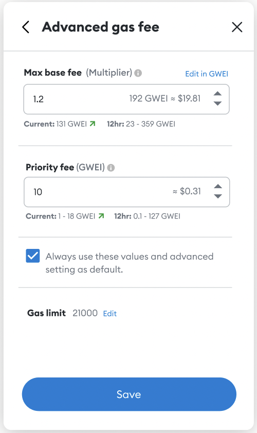 Eip 1559 V2 Advanced Gas Fee Modal User To Be Able To Set Default Preferences · Issue 12469