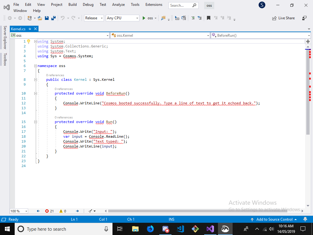 Cosmos Is Throwing Missing Reference Error And Is Unbale To Recognize Namespaces And Basic C