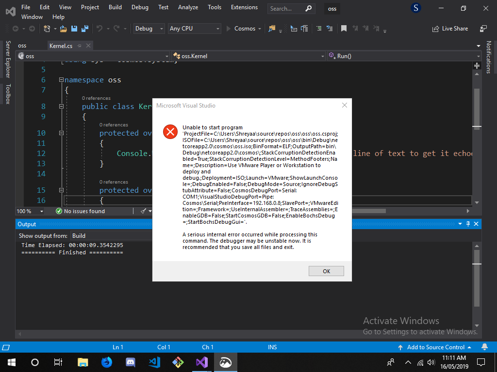 "Unable to start program" error. Problem while setting up VMWare Player ...