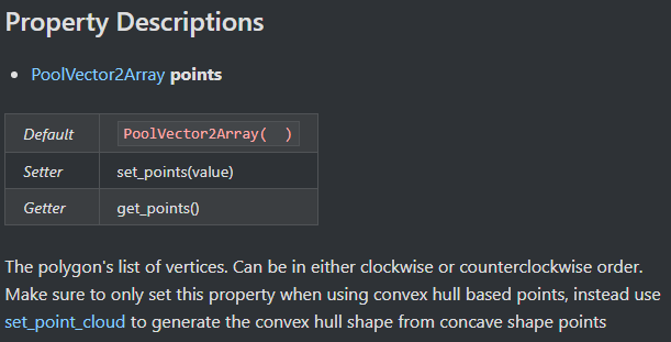 Add an warning in `ConvexPolygonShape2D` documentation to use convex hull points when setting ...