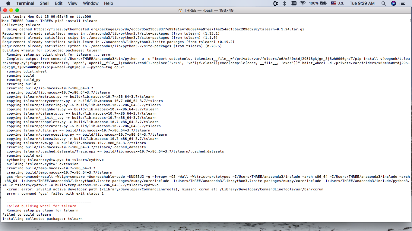 Can Not Install Module With Error Failed Building Wheel For Tslearn