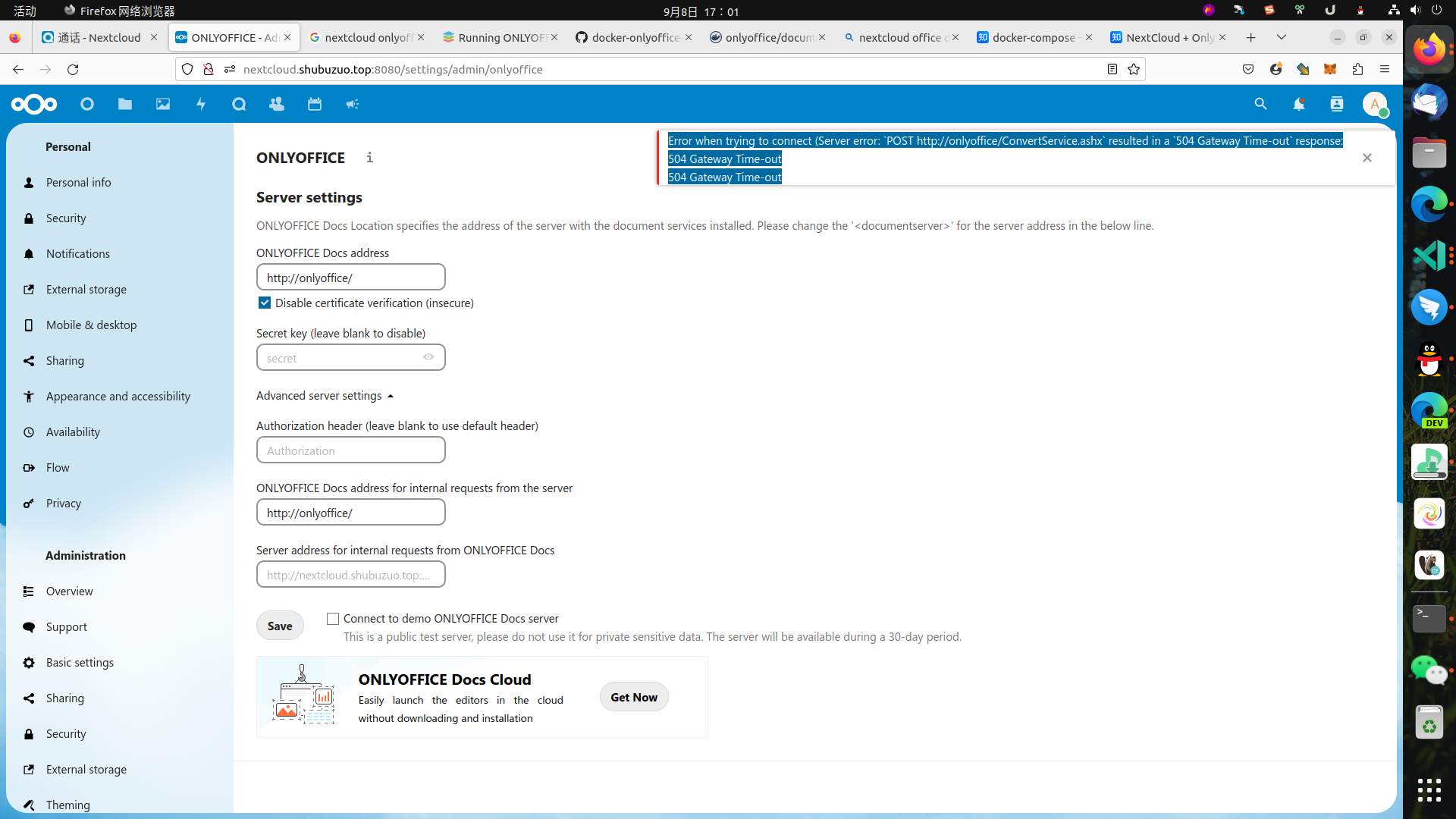 Error While Downloading The Document File To Be Converted · Issue 659 · Onlyoffice Docker