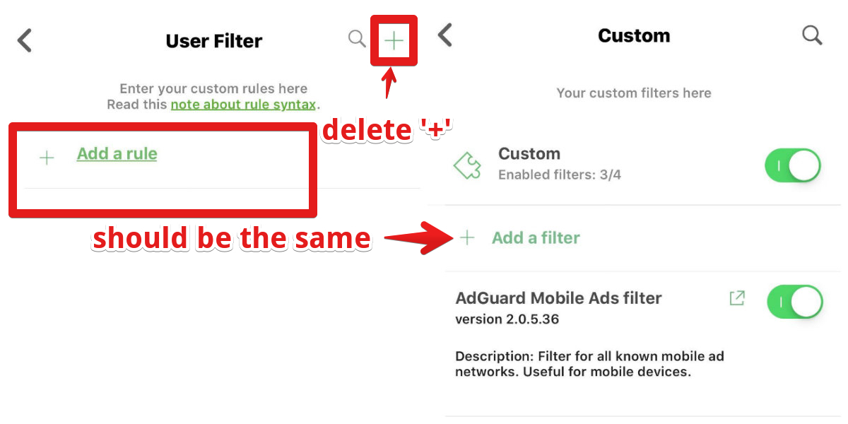 Design and menu items should be the same (Custom filters and Whitelist ...