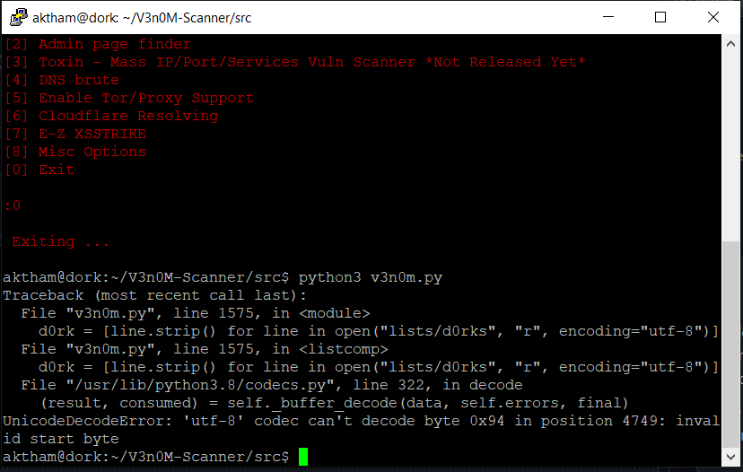 cannot update dork list · Issue #213 · v3n0m-Scanner/V3n0M-Scanner · GitHub