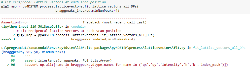 Some issues with py4DSTEM.process.calibration.center_braggpeaks and process.latticevectors.add ...