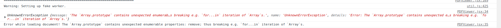 Error: The `Array.prototype` contains unexpected enumerable properties: remove; thus breaking e ...