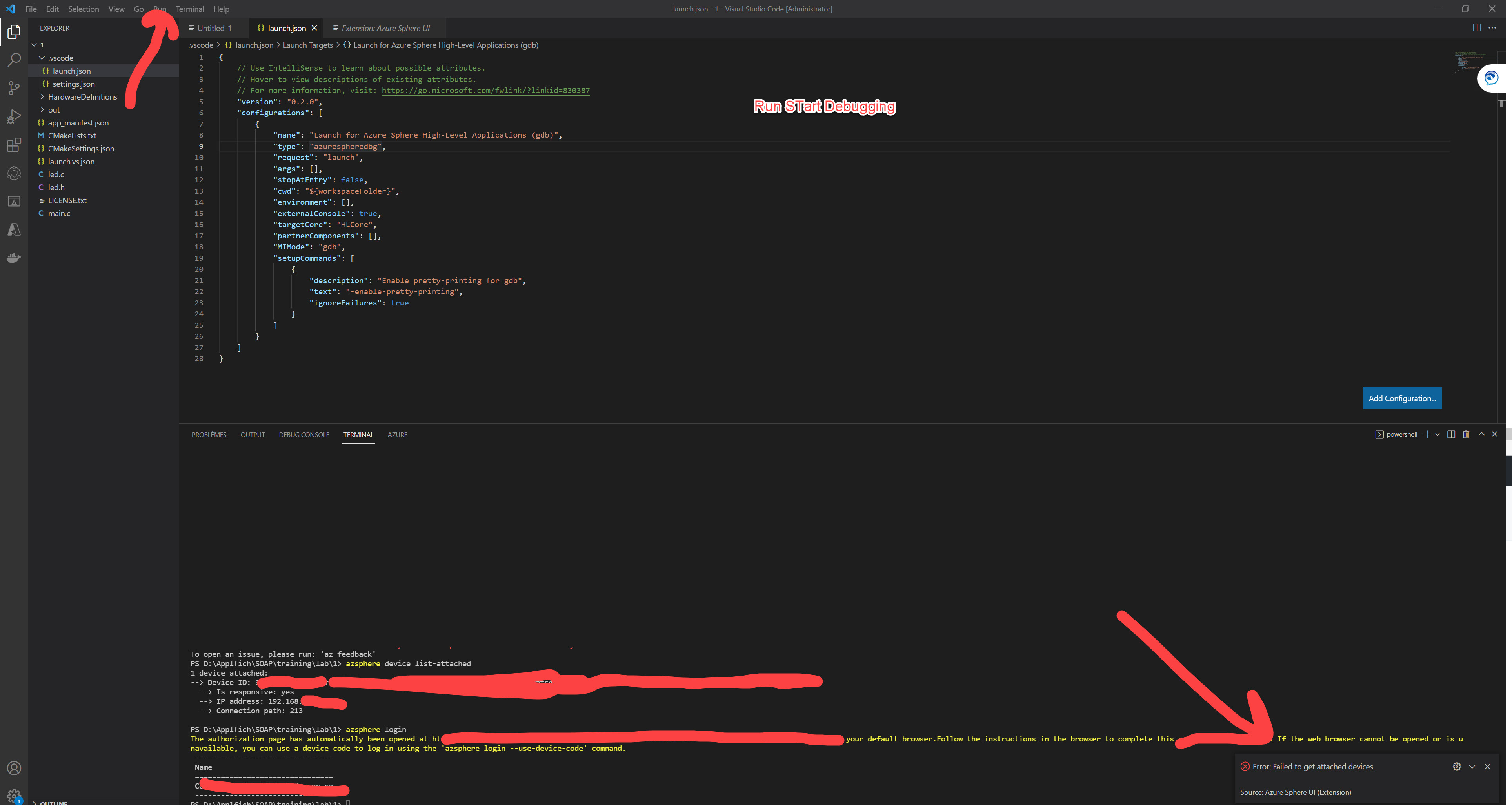 Error: Failed to get attached devices. on Visual Studio Code with Azure ...