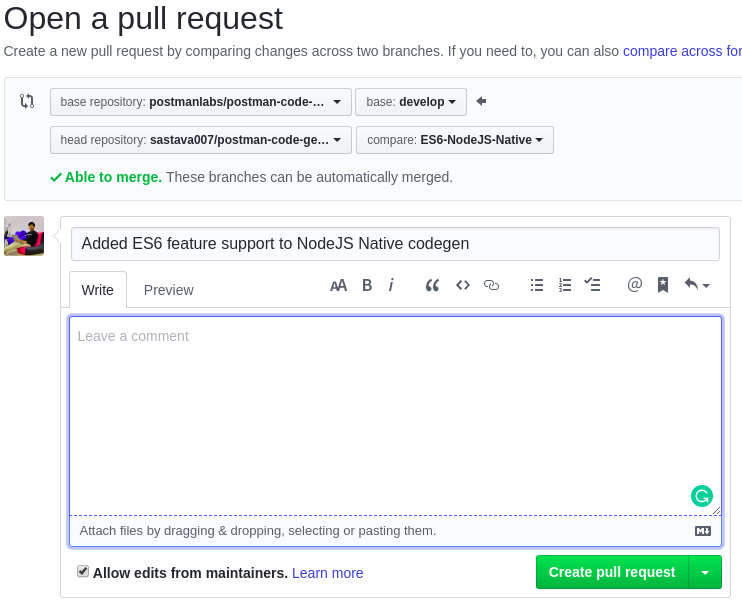 PR template needed · Issue #182 · postmanlabs/postman-code-generators ...