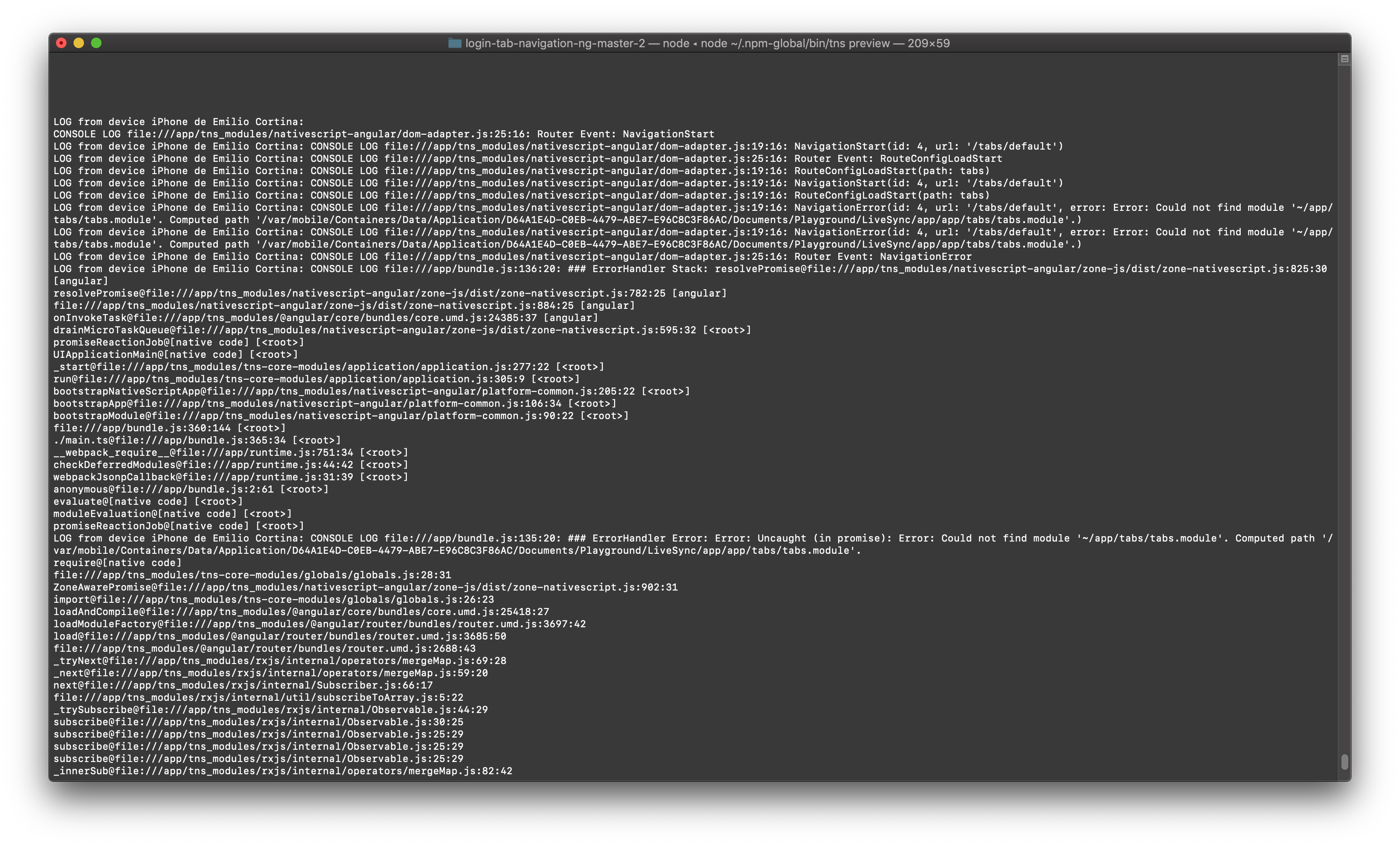 [Error] Cannot navigate to Tabs module · Issue #9 · NativeScript/login-tab-navigation-ng · GitHub