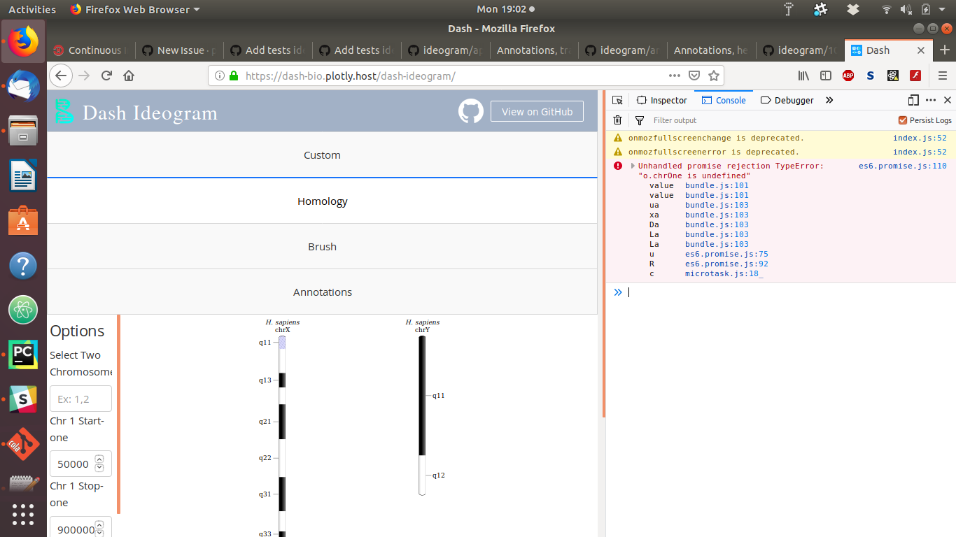 Errors in Ideogram component showing up in its demo app · Issue #203 · plotly/dash-bio · GitHub