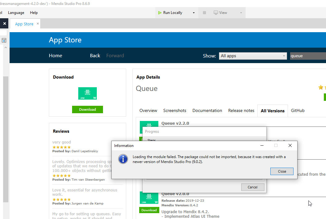 Unable to download module into Mendix 8.6.9 · Issue #15 · Ciphix/Queue · GitHub