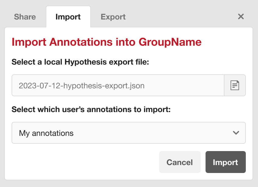 Establish tabbed-dialog pattern for import/export project · Issue #1141 · hypothesis/frontend ...