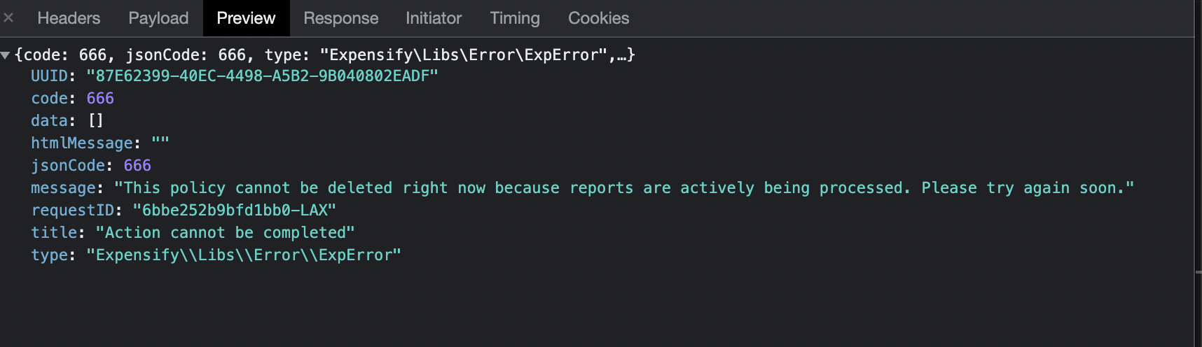 Workspace - Wrong error message is being used/shown when delete request ...
