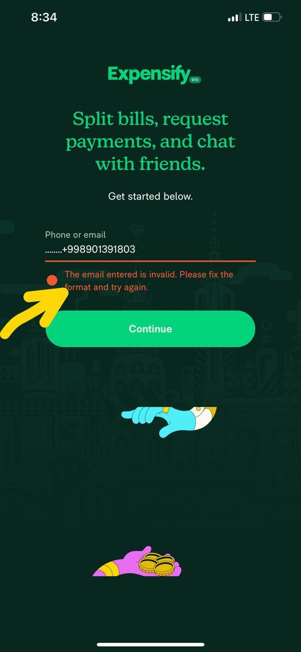 when entering dots and then phone number - Gives incorrect error - The email entered is invalid ...