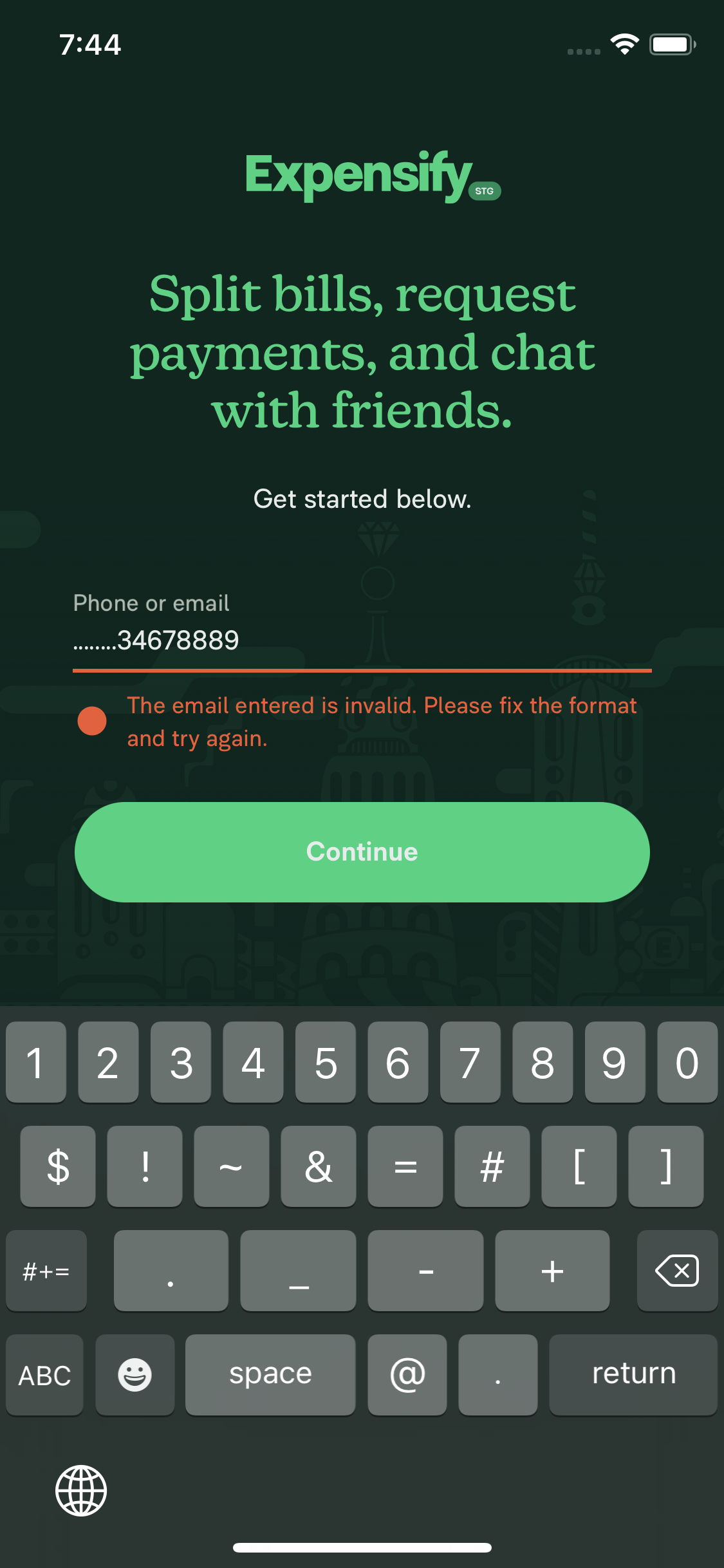 when entering dots and then phone number - Gives incorrect error - The email entered is invalid ...