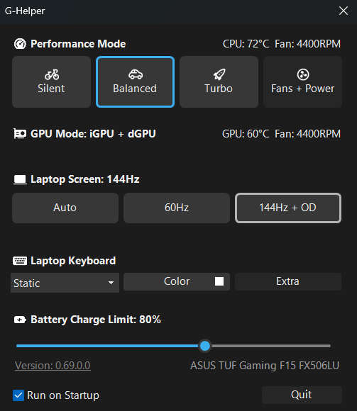 Regression: v0.69 breaks GPU Mode on TUF F15 (FX506LU) · Issue #463 · seerge/g-helper · GitHub