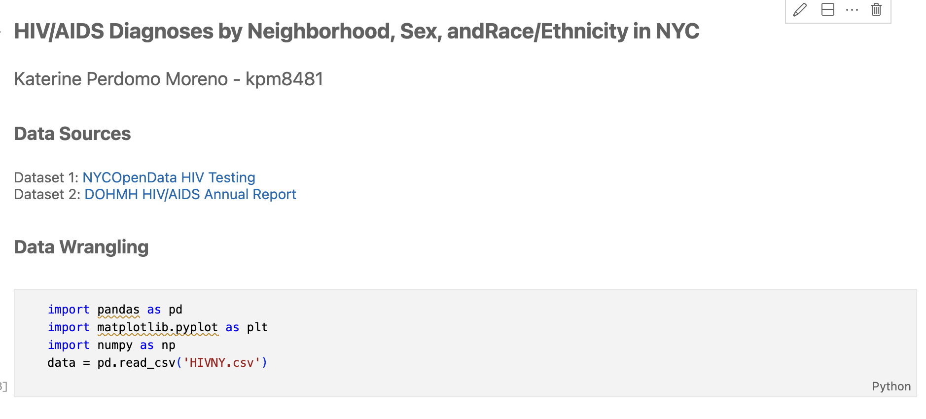 GitHub - KaterinPerdom/HIV-AIDS: HIV/AIDS Diagnoses by Neighborhood, Sex, andRace/Ethnicity in NYC