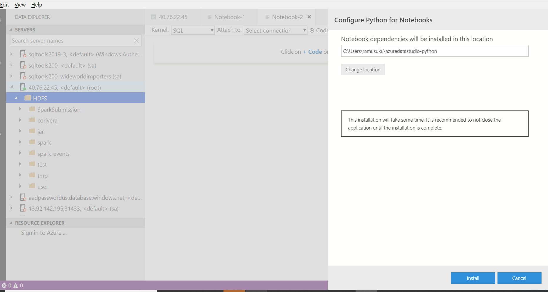 Notebook - Get Failed to change Kernel error message and Configure for Python dialog at the same ...