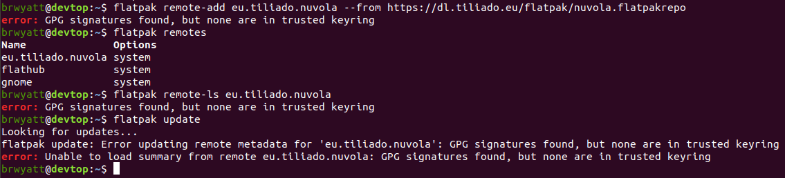 GPG errors from Flatpak remote · Issue #491 · tiliado/nuvolaplayer · GitHub