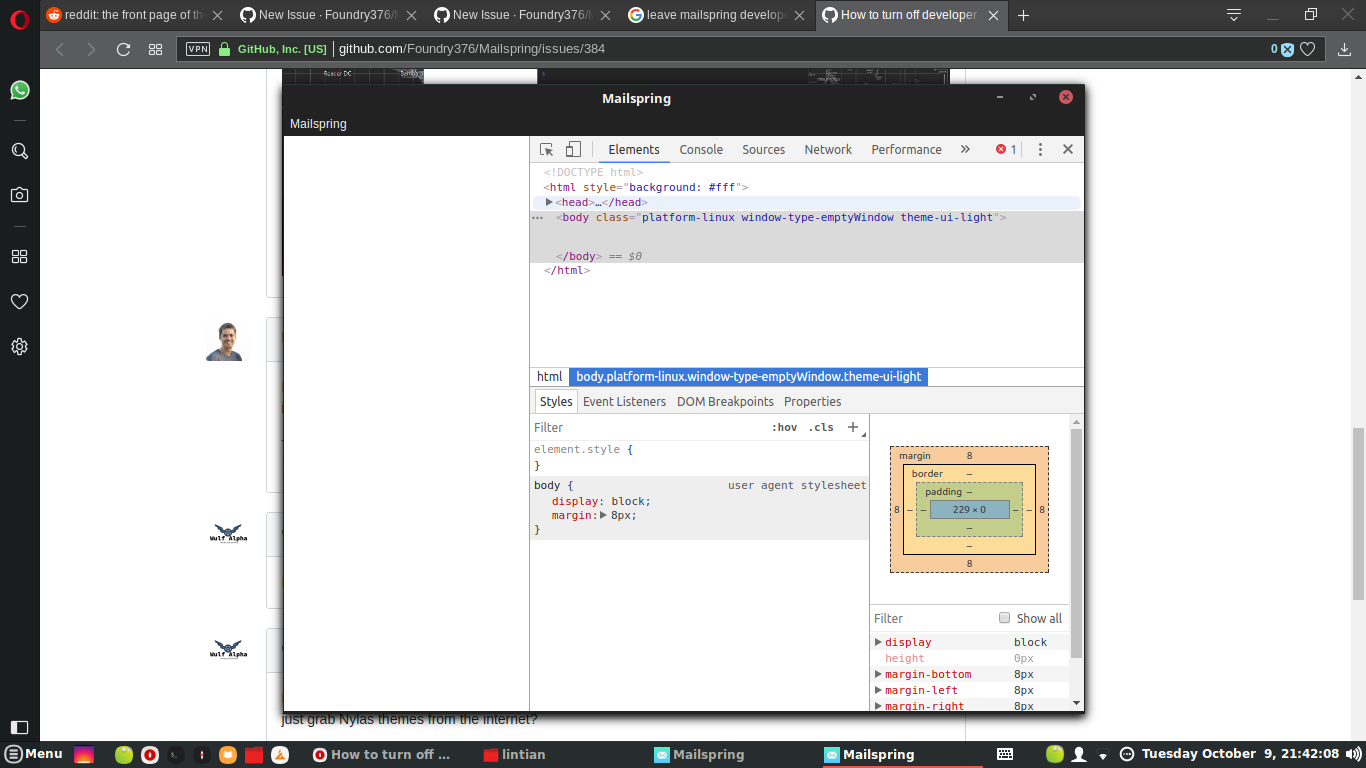 Can't Leave Developer Mode · Issue #1120 · Foundry376/Mailspring · GitHub