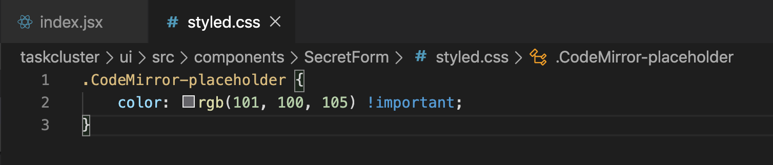 [UI] CodeEditor placeholder text color · Issue #1615 · taskcluster/taskcluster · GitHub
