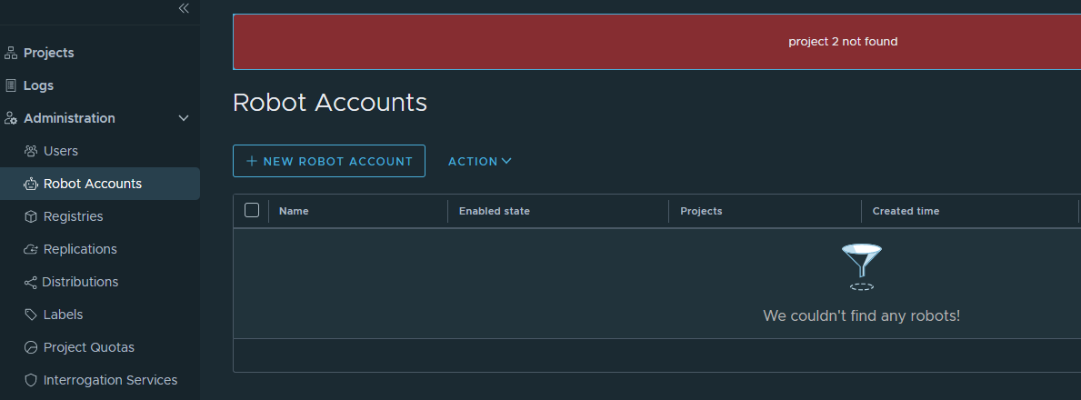 Fail to load system robot account list after referenced project is ...