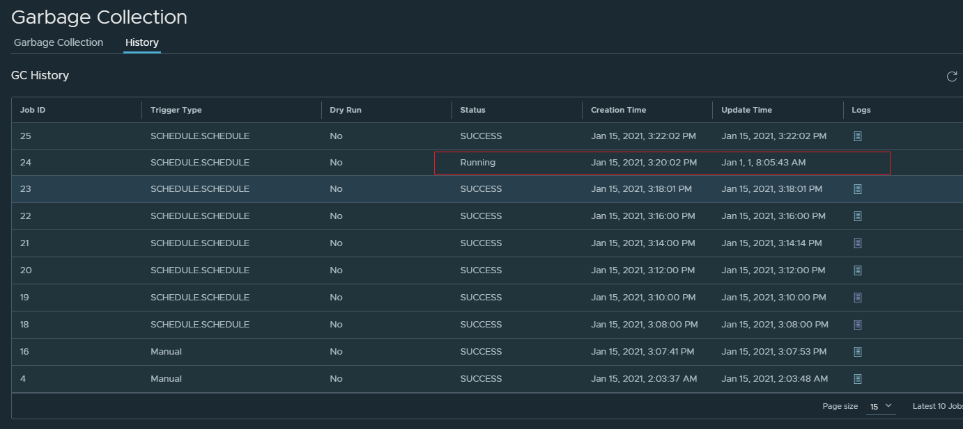 One of GC schedule job is in running status all the time · Issue #14016 · goharbor/harbor · GitHub