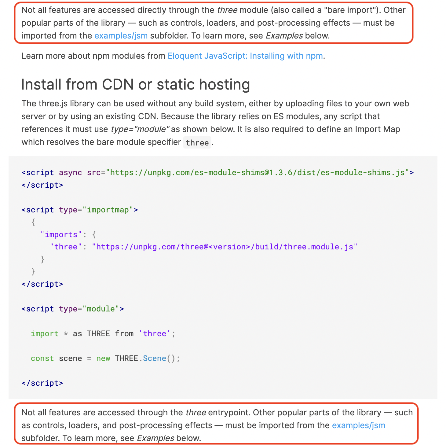Duplication of text on the Installation documentation page · Issue #24404 · mrdoob/three.js · GitHub