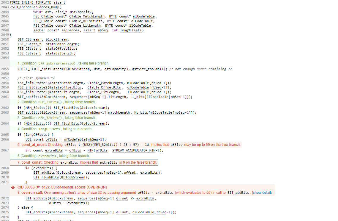 Out-of-bounds access in ZSTD_encodeSequences_body() · Issue #1468 · facebook/zstd · GitHub