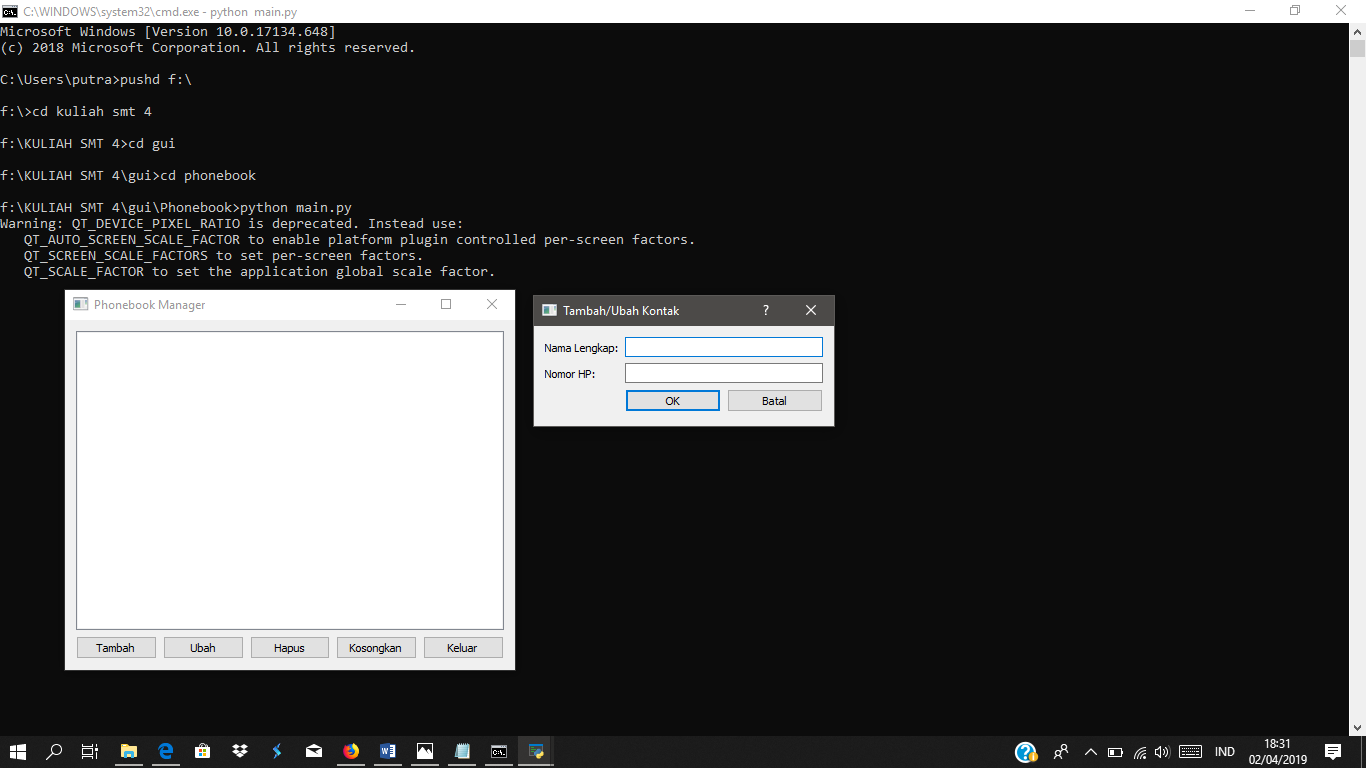 GitHub - tegar12/SS-Kalkulator-dan-Phonebook: Hasil running sourcecode Kalkulator dan Phonebook