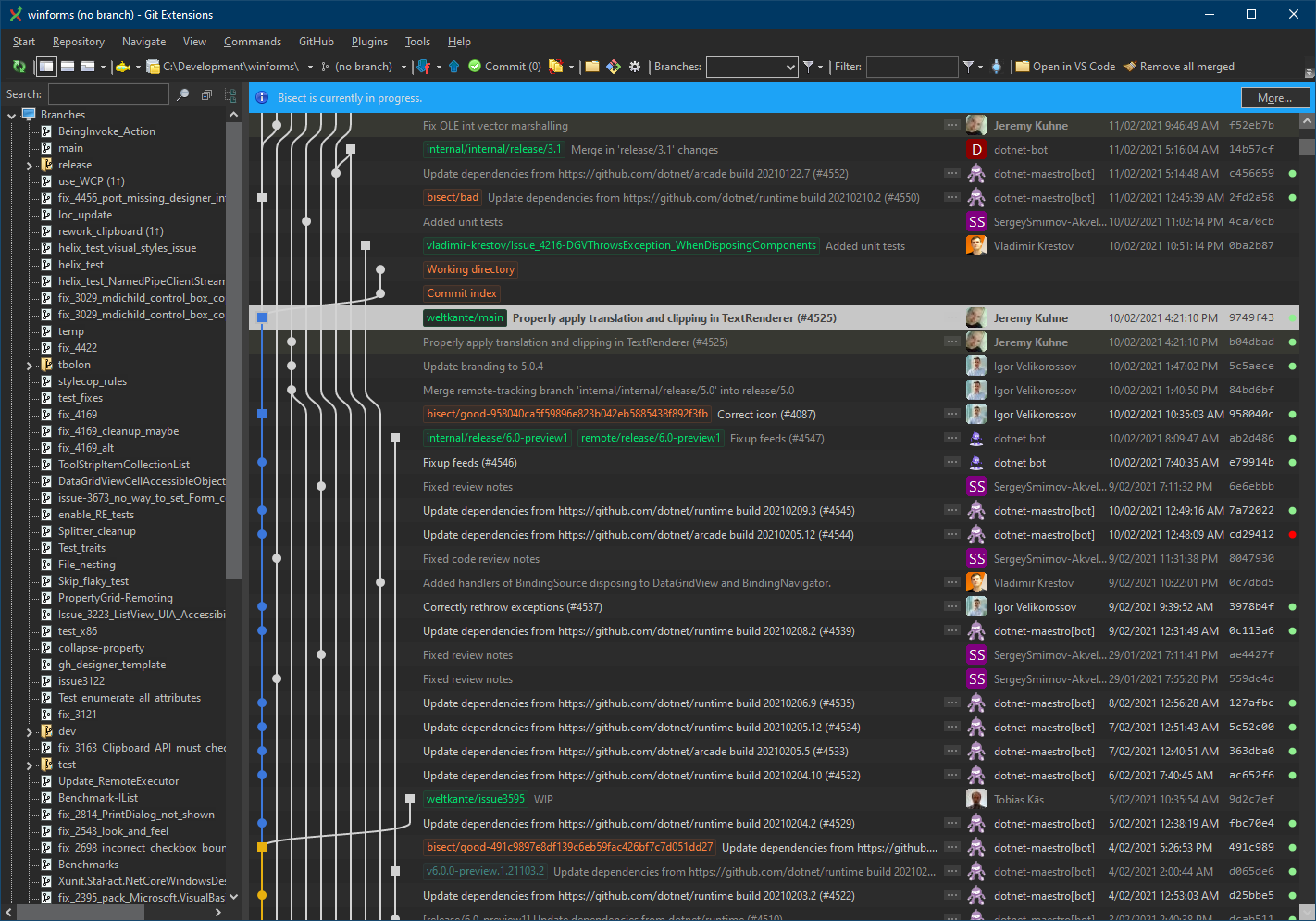 "bisect" labels no longer displayed · Issue #8879 · gitextensions/gitextensions · GitHub