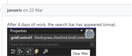 Properties search bar does not appear in .NET Core · Issue #7484 · dotnet/winforms · GitHub