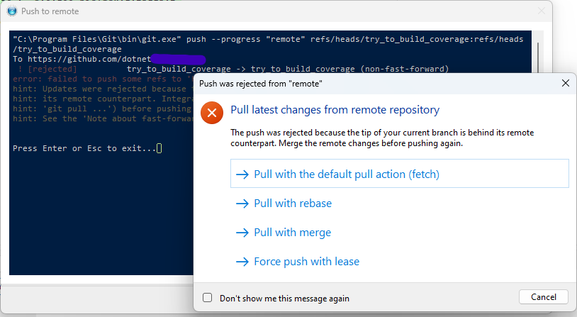 Not getting the "push rejected" dialog over Wsl2 · gitextensions gitextensions · Discussion ...