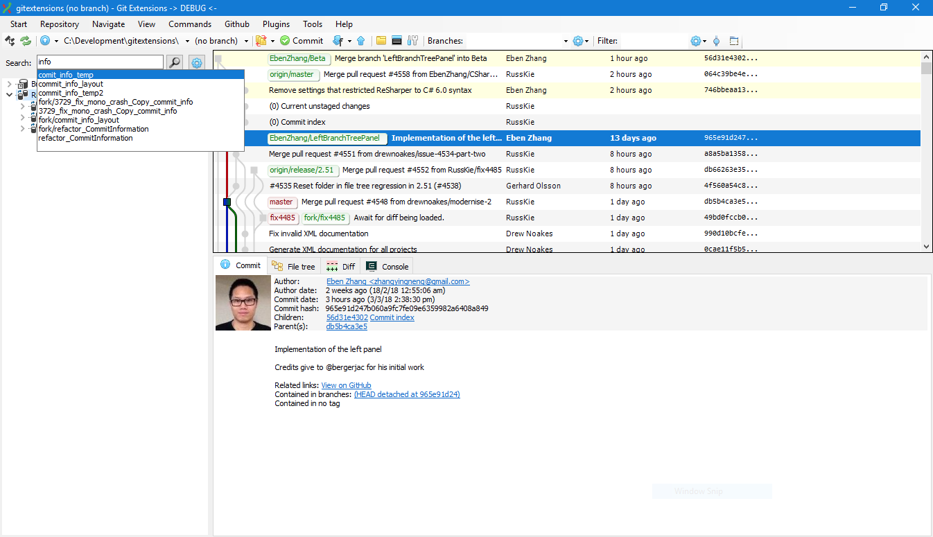Left panel - Branch tree view by EbenZhang · Pull Request #4499 · gitextensions/gitextensions ...