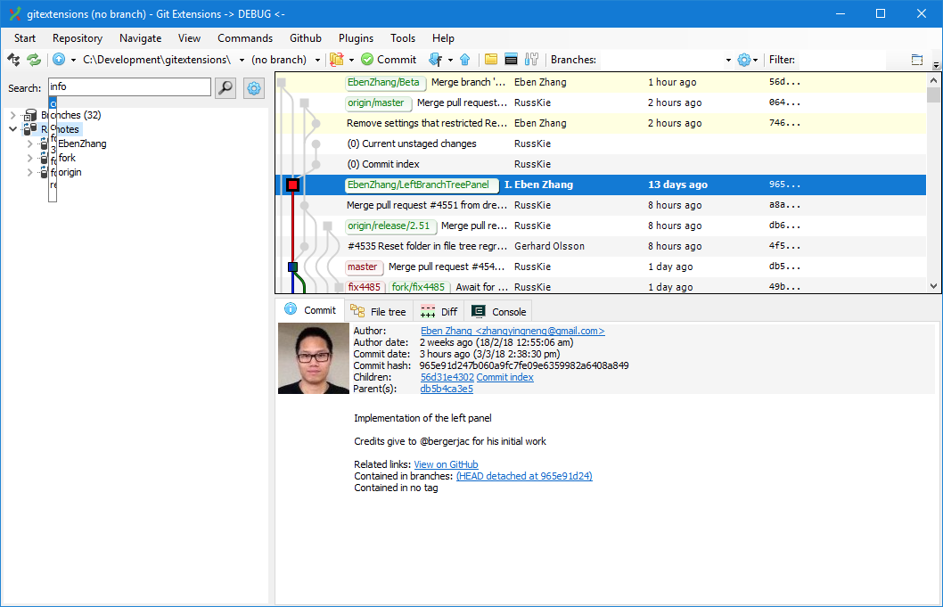 Left panel - Branch tree view by EbenZhang · Pull Request #4499 · gitextensions/gitextensions ...