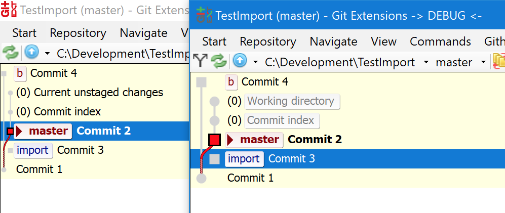 Revision Graph Does Not Draw Single Commit Imports That Are Adjacent To A Branch Line · Issue