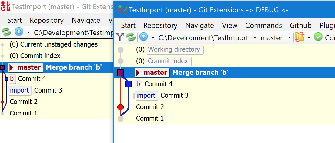 Revision Graph Does Not Draw Single Commit Imports That Are Adjacent To A Branch Line · Issue