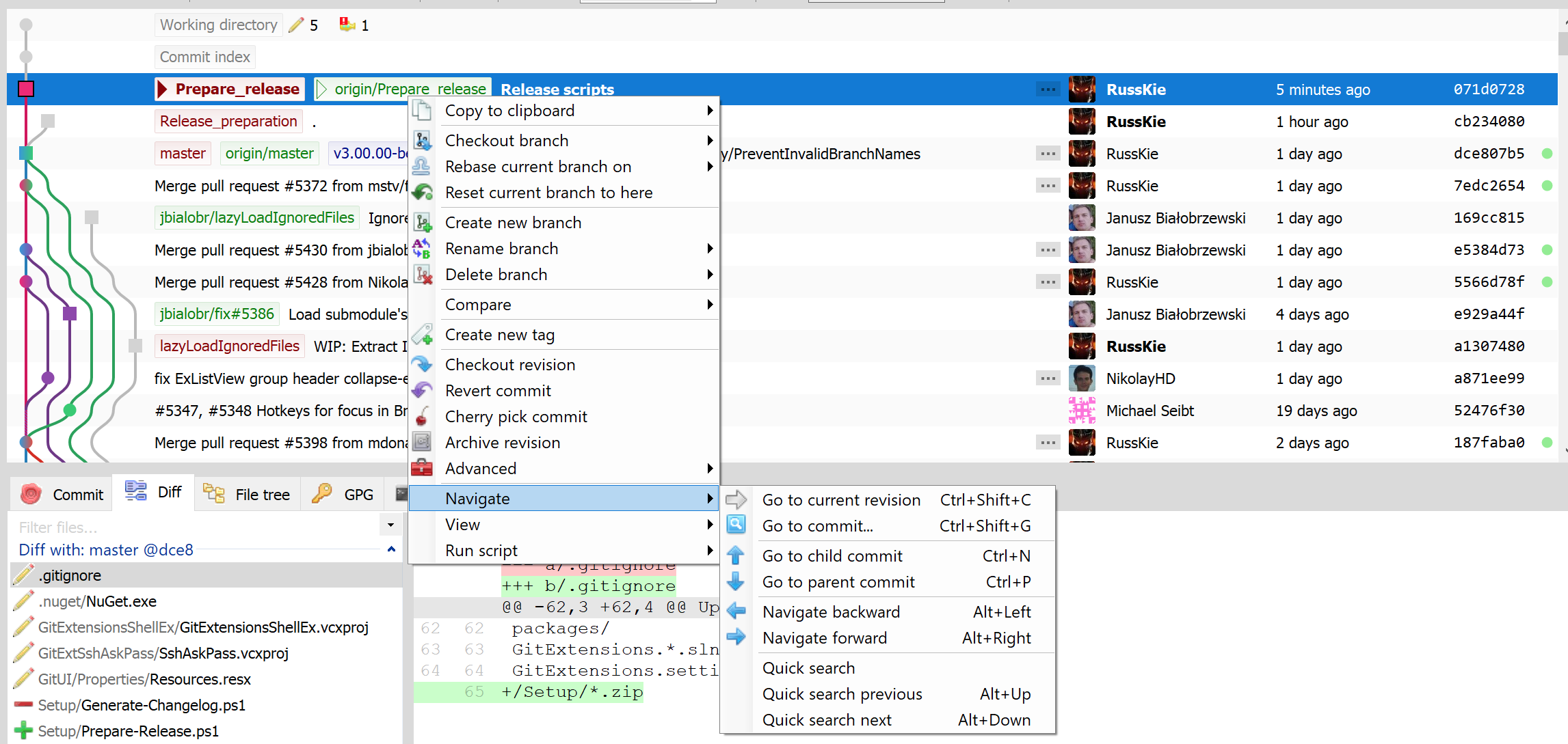 Show keyboard shortcuts for all navigation menu items · Issue #5433 · gitextensions ...