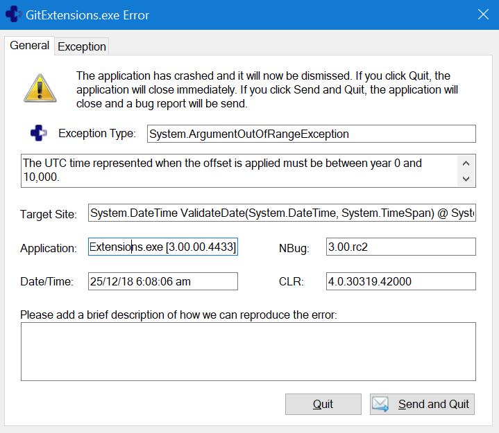 Empty/exception when reseting to a remote branch, complaining about the ...