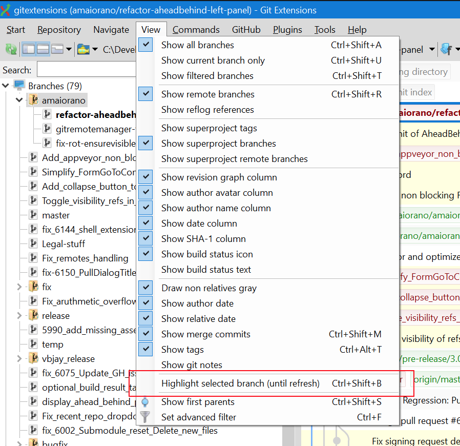 Left panel - Align local and remote branches context menu · Issue #6179 · gitextensions ...