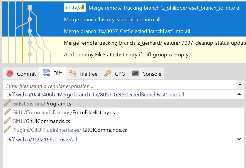 v3.4 - Diff window no longer compares the head of 2 selected branches ...
